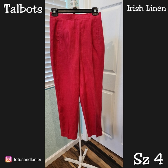 Talbots | Pants & Jumpsuits | Talbots 0 Irish Linen Rasberry Pants Sz 4 ...